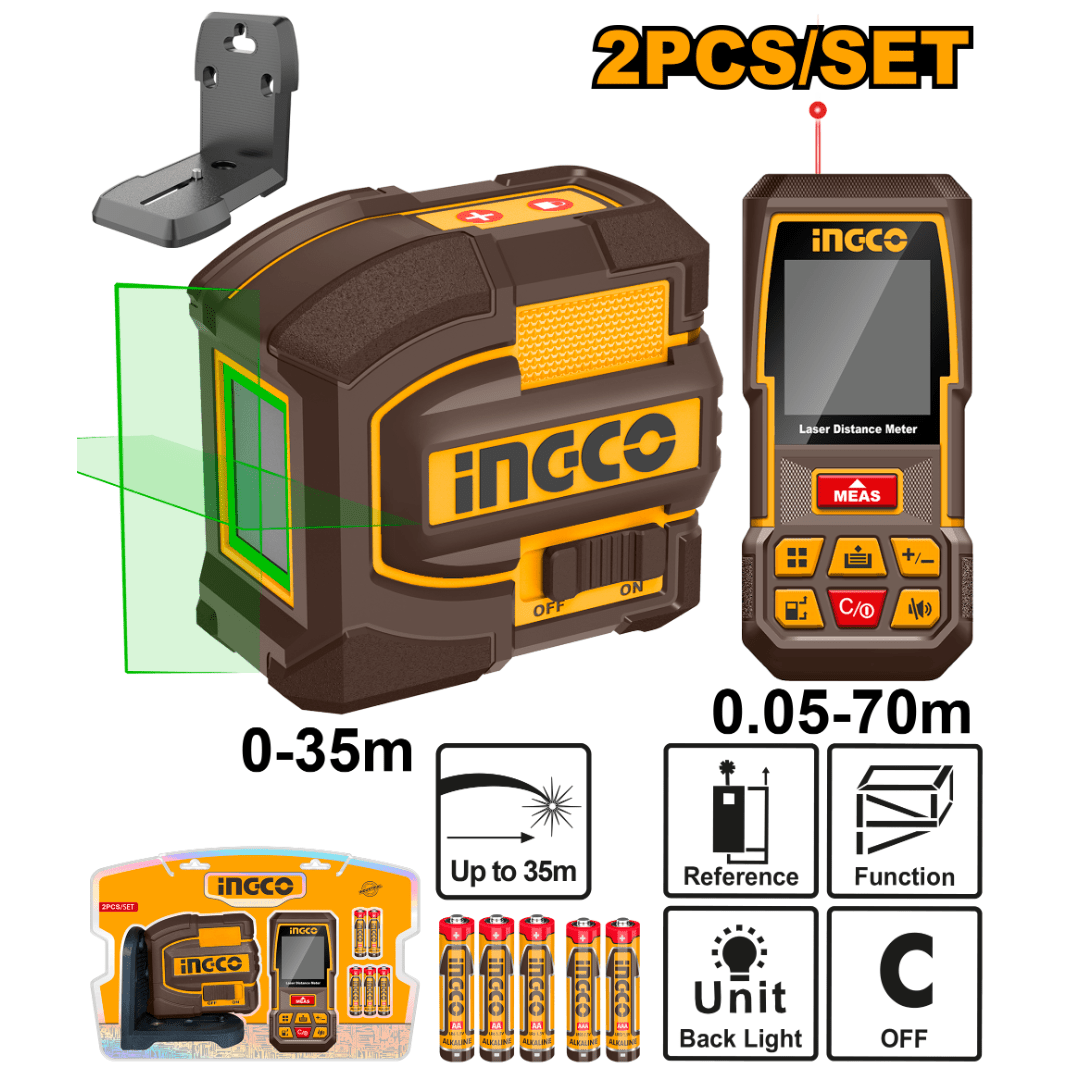 Set Medición Nivel Láser Verde 35Mts (Hll156601) + Medidor De Distanci